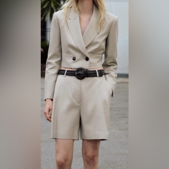 Zara | Other | Zara Co Set Linen Cropped Blazer And Matching Shorts Set ...